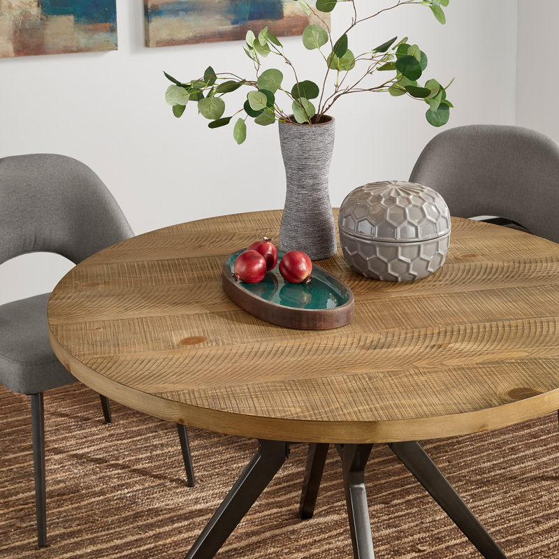 Mercury Row® Etna Round Solid Wood Top Metal Base Dining Table & Reviews | Wayfair